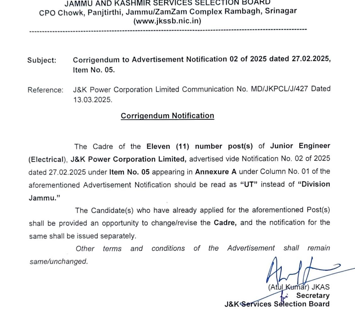 JKSSB JE Recruitment 2025 Notification Out: Apply Online For 292 Junior ...