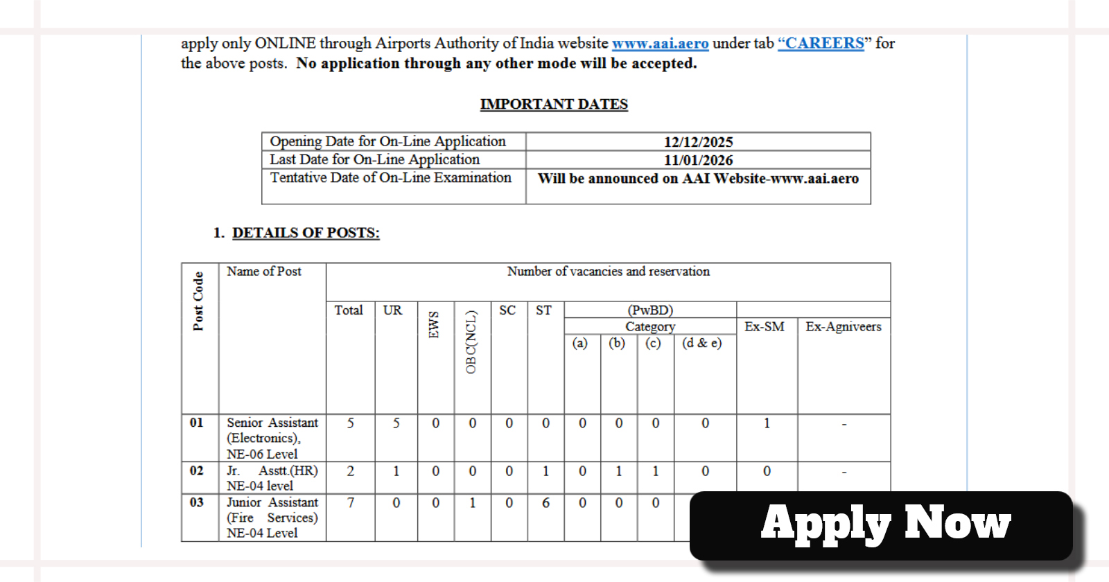 AAI Non Executive Recruitment 2025, Online Application For Senior And Junior Assistant, Last ...